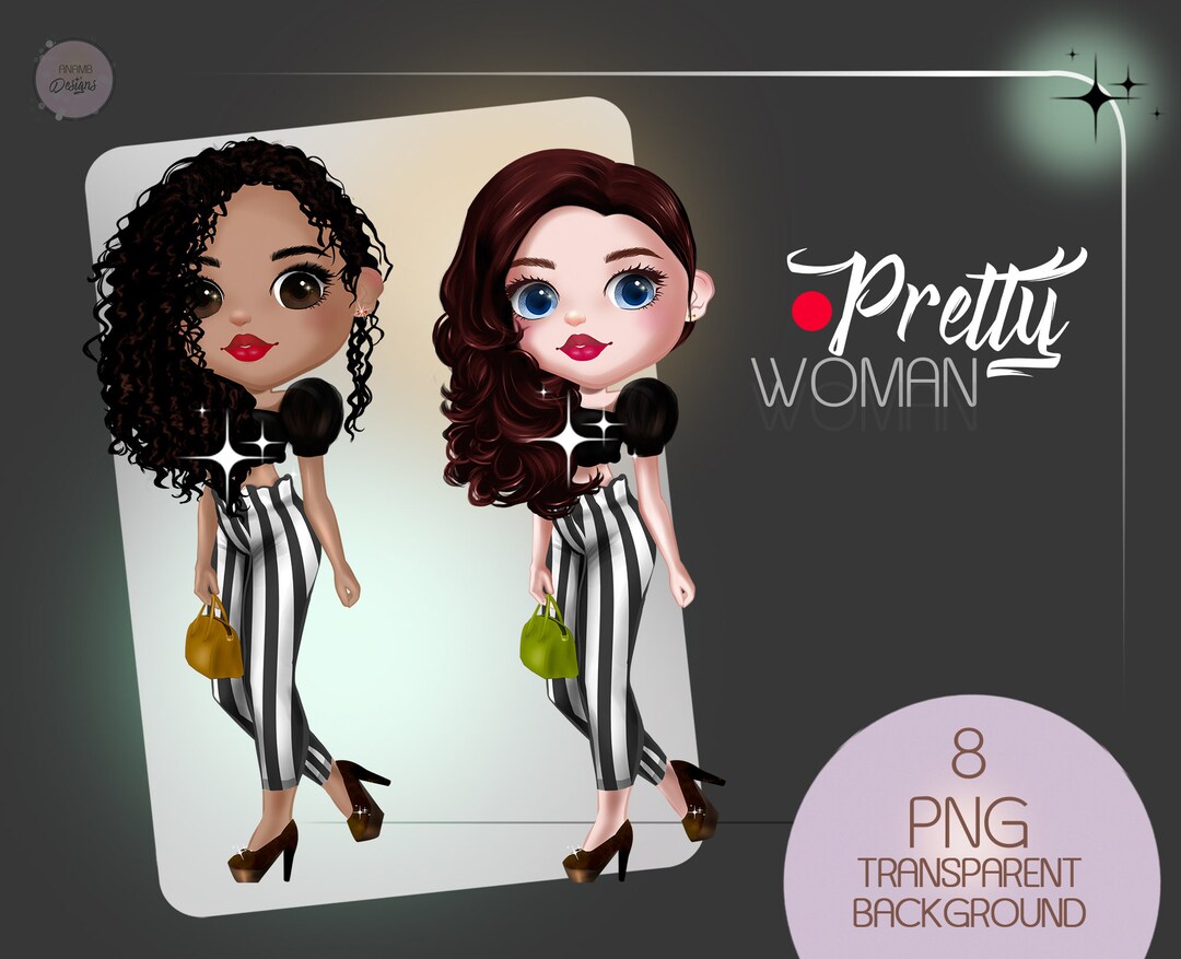 Fashion Girl Set Clipart, Pretty Girl Graphic, Chic Girl Illustration ...