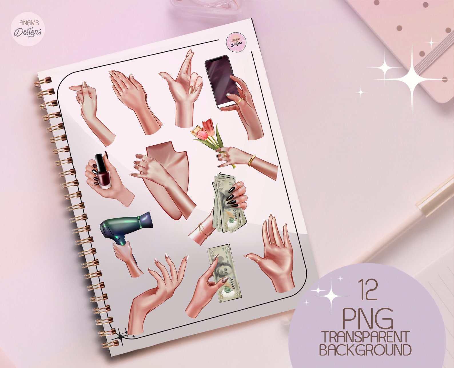 Woman Hands Clipart, Bundle Hand Gestures Graphic, Hand Signs Clipart ...