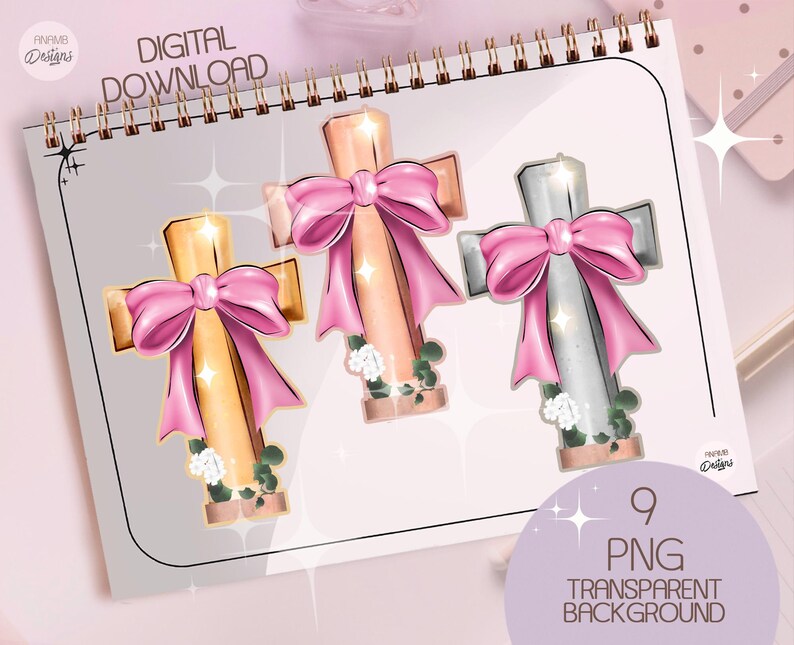 Cross With Pink Bow Png, Easter Graphic, Baptism Gold Cross Png, Easter ...