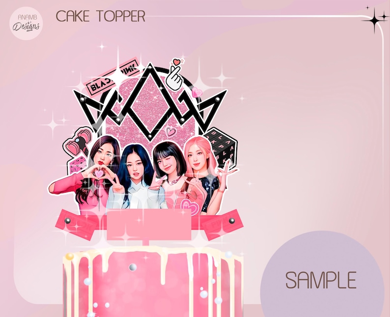 Black and Pink Printable Cake Topper, Pink Party Birthday Theme Png ...