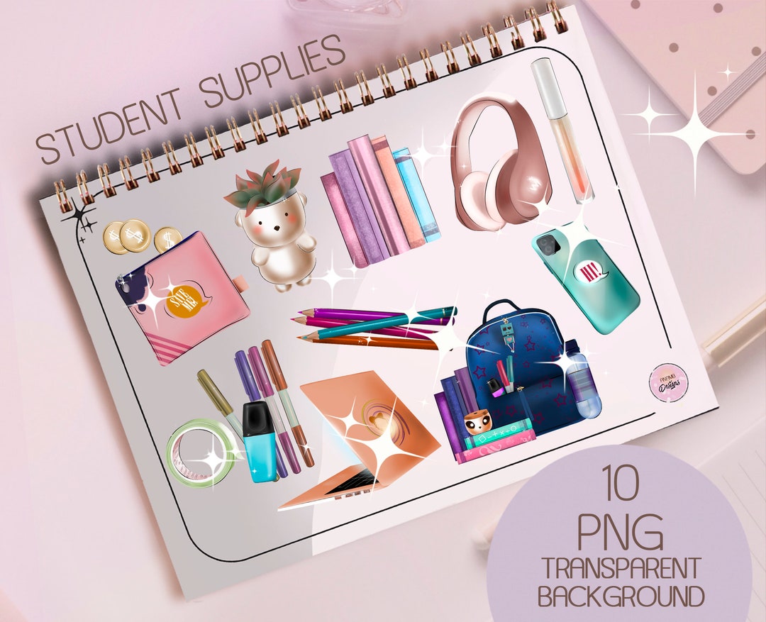 School Supplies Clipart: Student Accessories PNG Set (digital Download ...