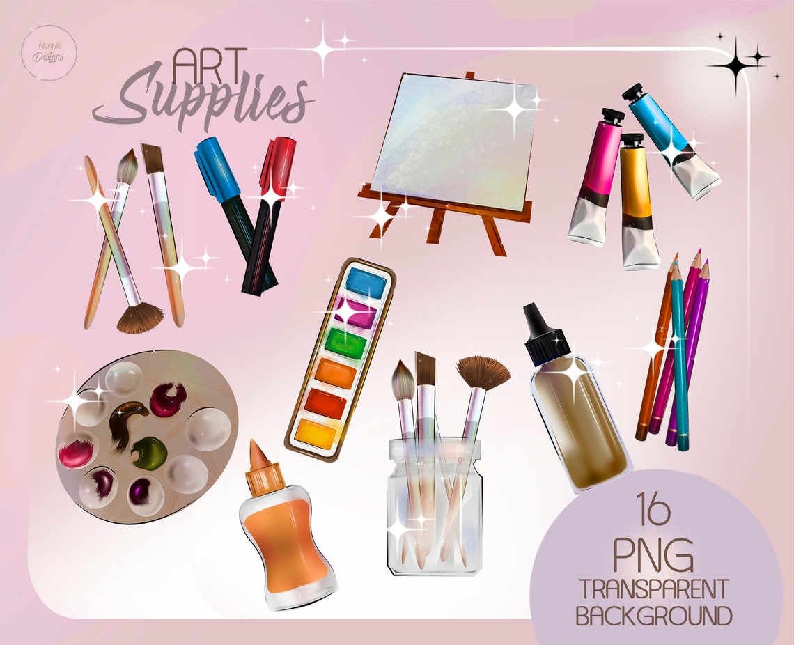 Art Tools Png, Art Classroom Items Png, Paint and Brushes Graphic ...