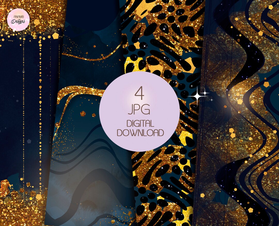 Navy and Gold Glitter Marble Texture Background Jpg, Abstract Digital ...