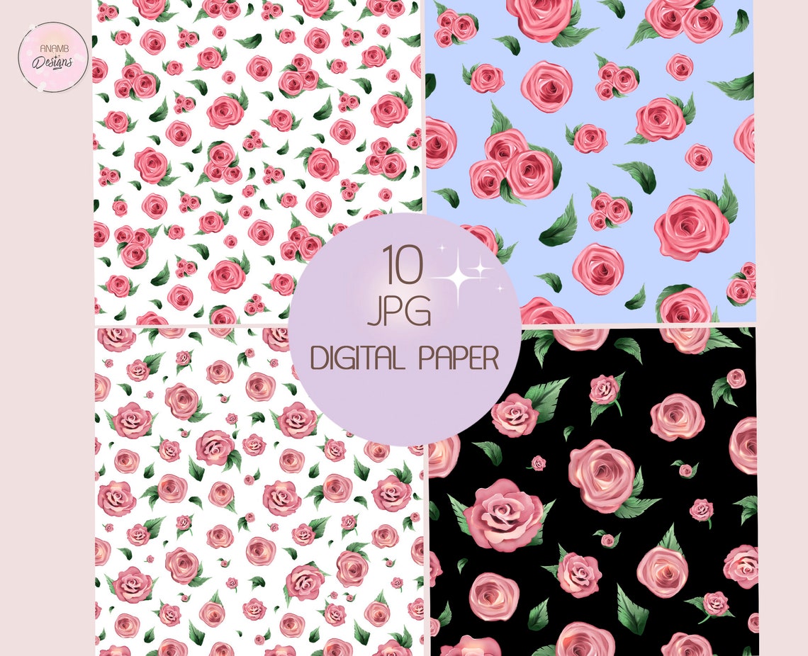 Rose Digital Paper, Background, Seamless Pattern, Pink Rose Paper ...