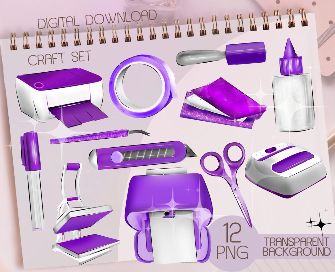 12 Craft Tools Clipart: Purple Cutting Machine Graphics, Hot Press ...