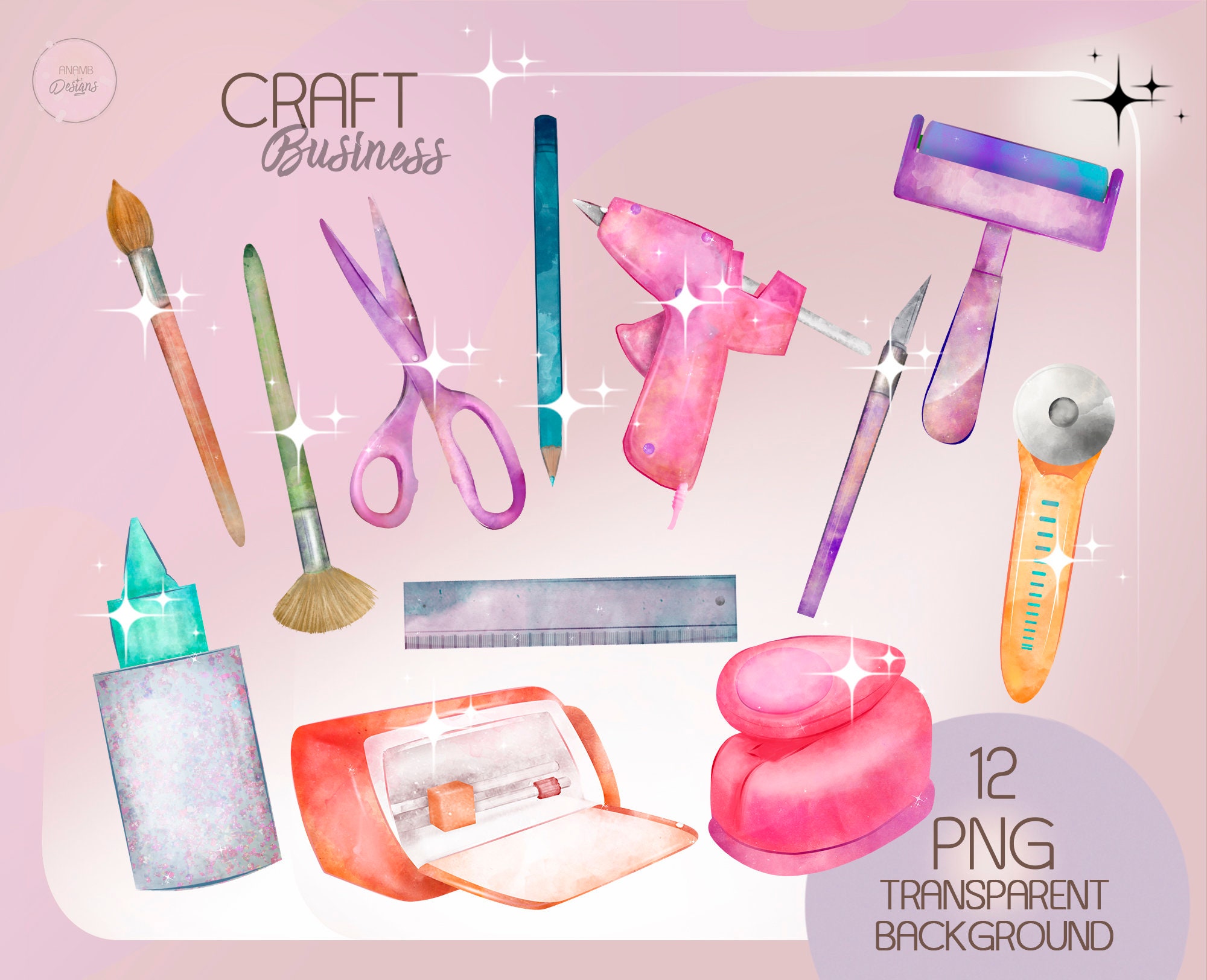 Watercolor Craft Tools Clipart, Craft Business Png, Cutting Machine Png ...