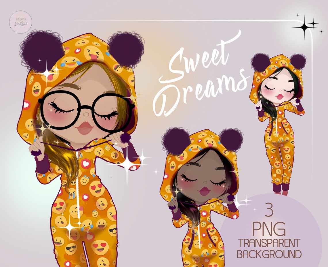 Sleepover Girl Clipart, Girl in Pajamas, Slumber Girl Clipart, Fashion ...