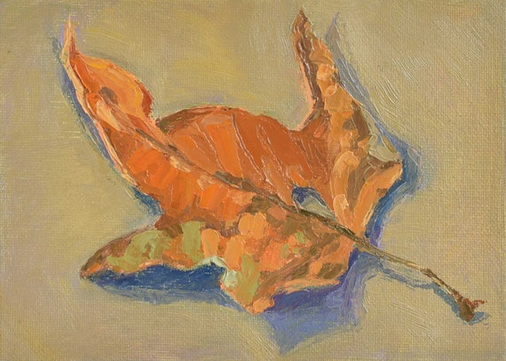 Sycamore Leaf 3 5x7 Oil Painting Nature Painting | Etsy