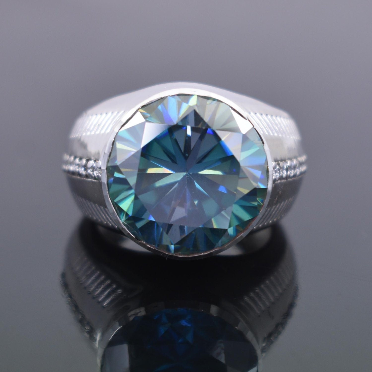 Rare 3.8CT Stunning Blue Moissanite Diamond Ring Heavy Design | Etsy