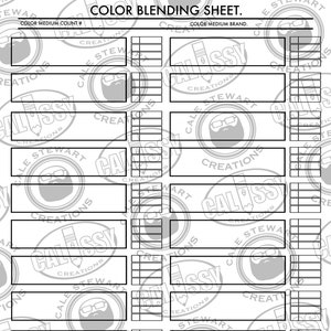 Printable Color Blend Chart 20 Colors, Blank, Swatch Chart for Artists ...