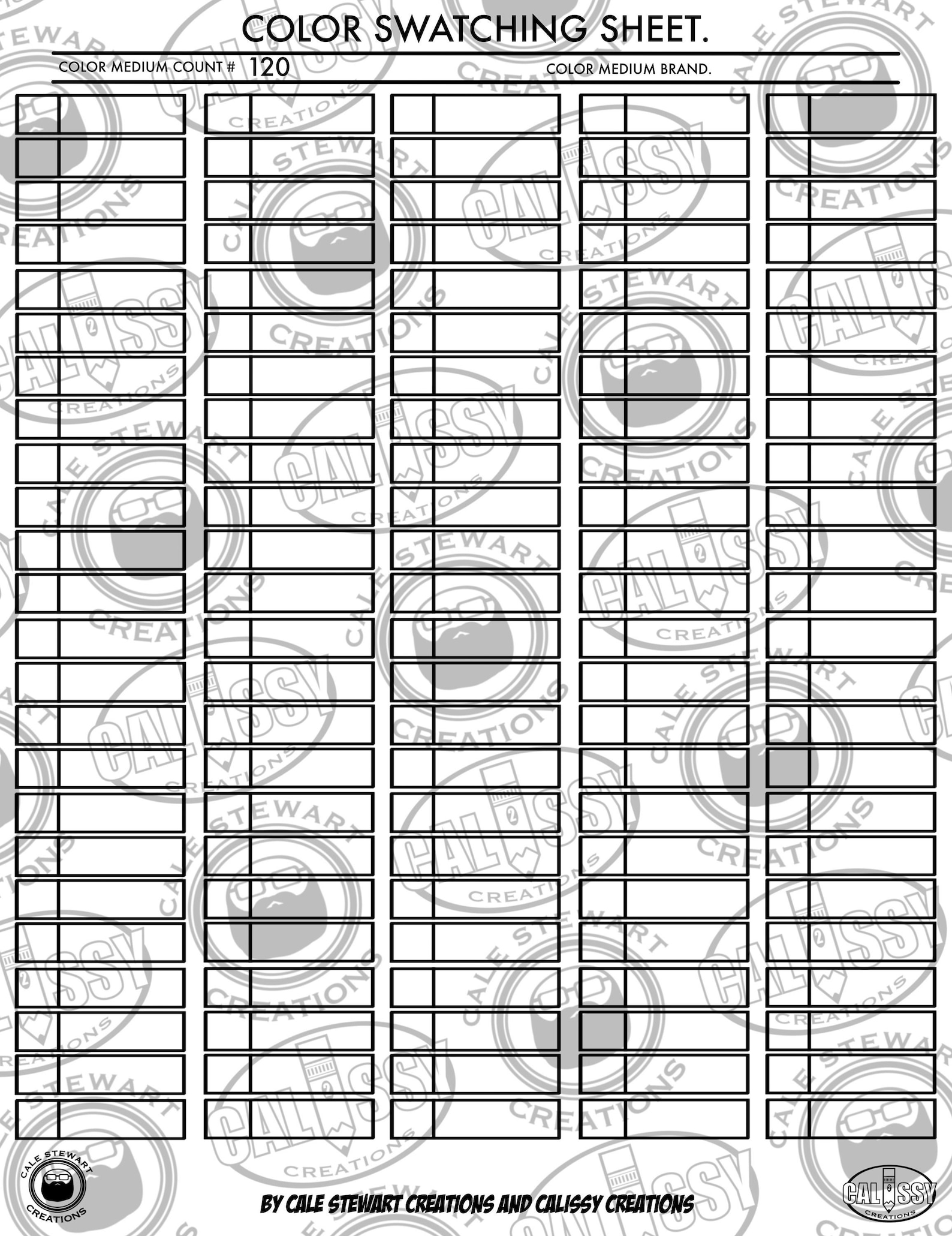 Printable Color Swatch Chart- 120 Colors, Blank, Swatch Chart for ...