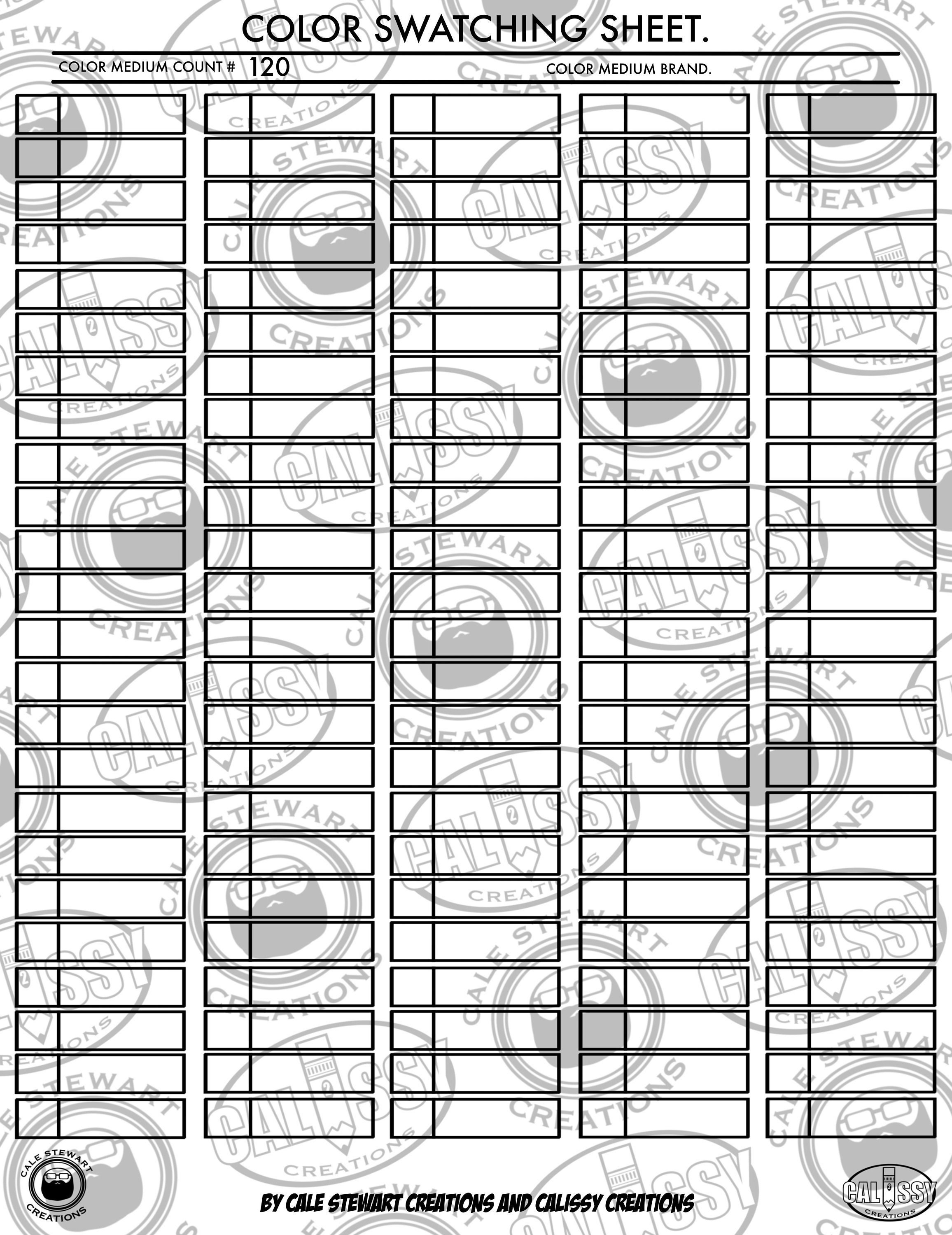 Printable Color Swatch Chart- 120 Colors, Blank, Swatch Chart for ...