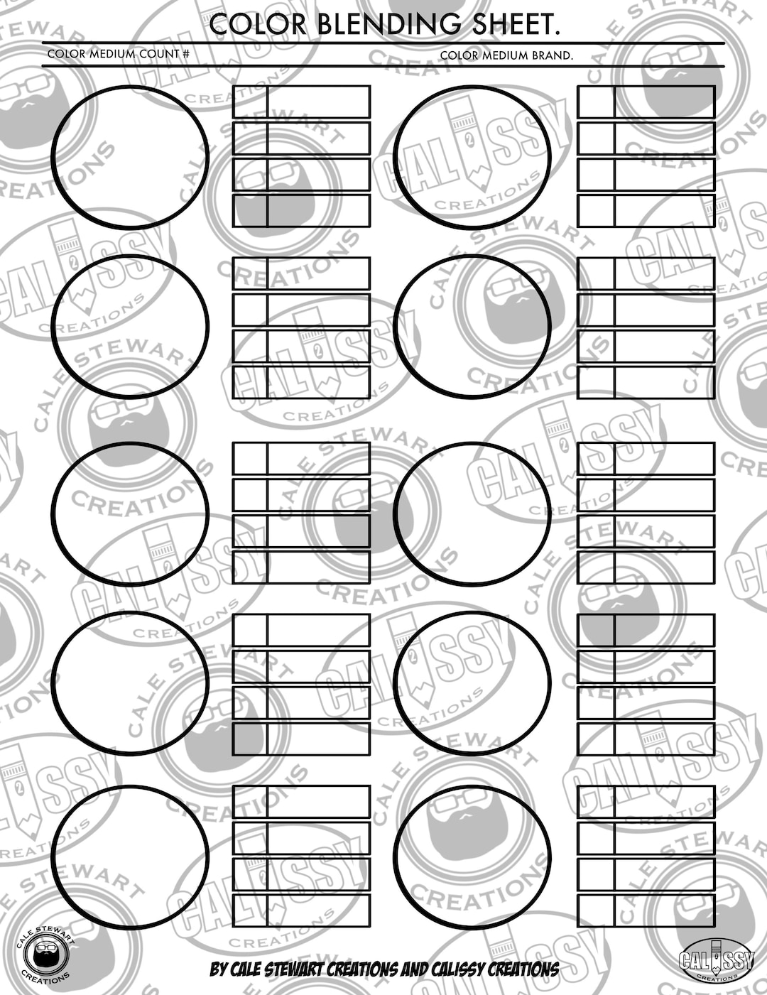 Printable Color Blend Chart (circle)- 10 Colors, Blank, Swatch Chart ...