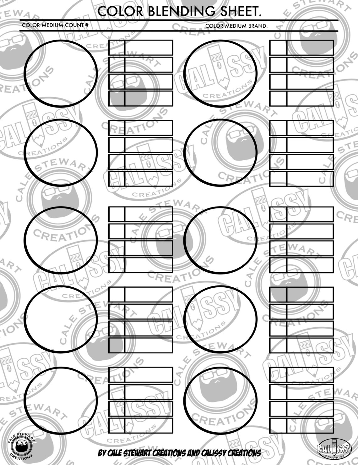 Printable Color Blend Chart (circle)- 10 Colors, Blank, Swatch Chart ...
