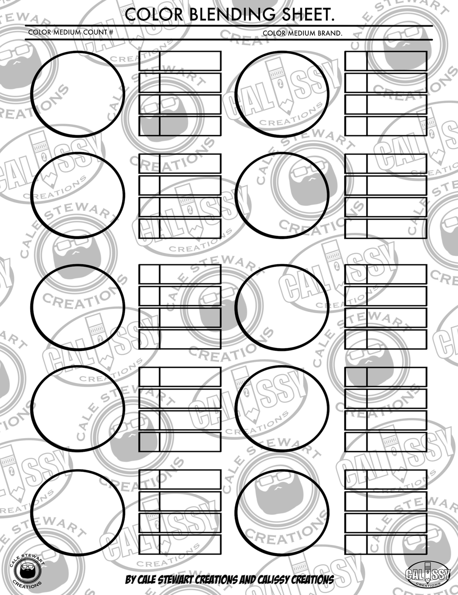 Printable Color Blend Chart (circle)- 10 Colors, Blank, Swatch Chart ...