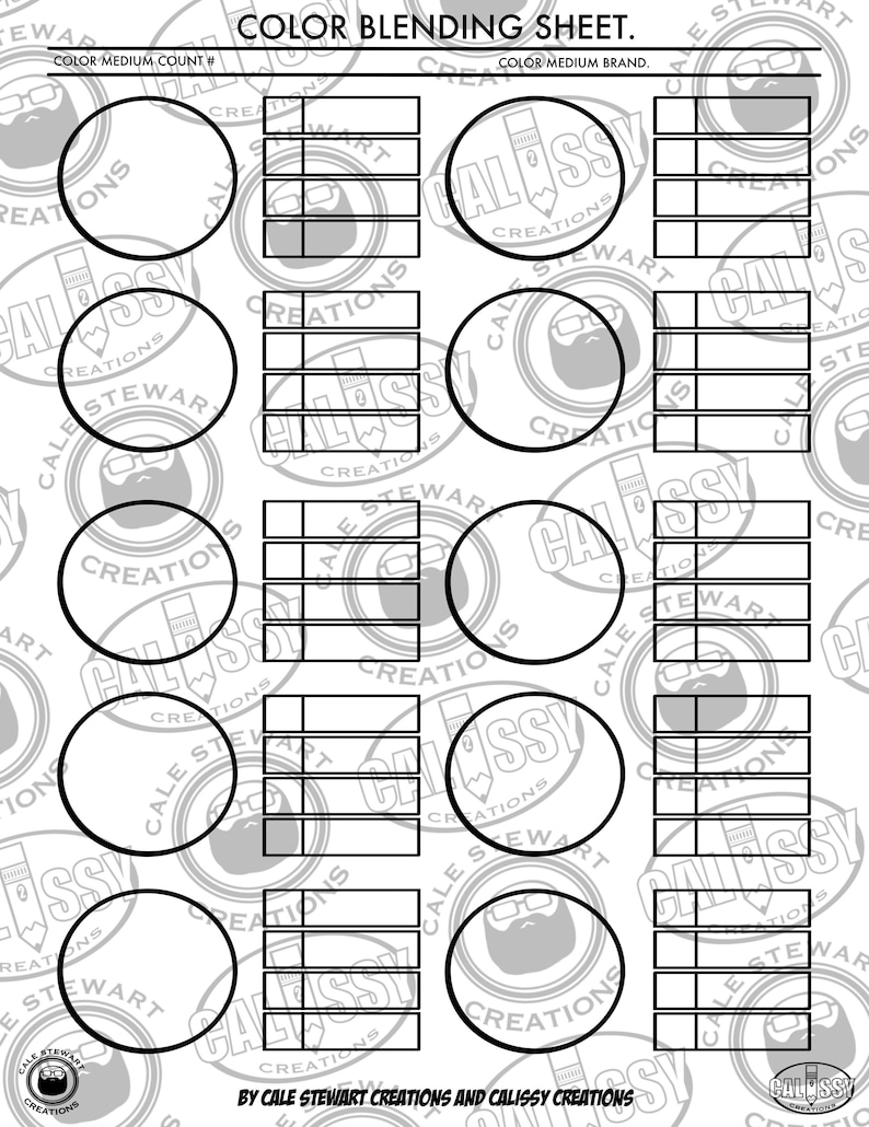 Printable Color Blend Chart (circle)- 10 Colors, Blank, Swatch Chart ...