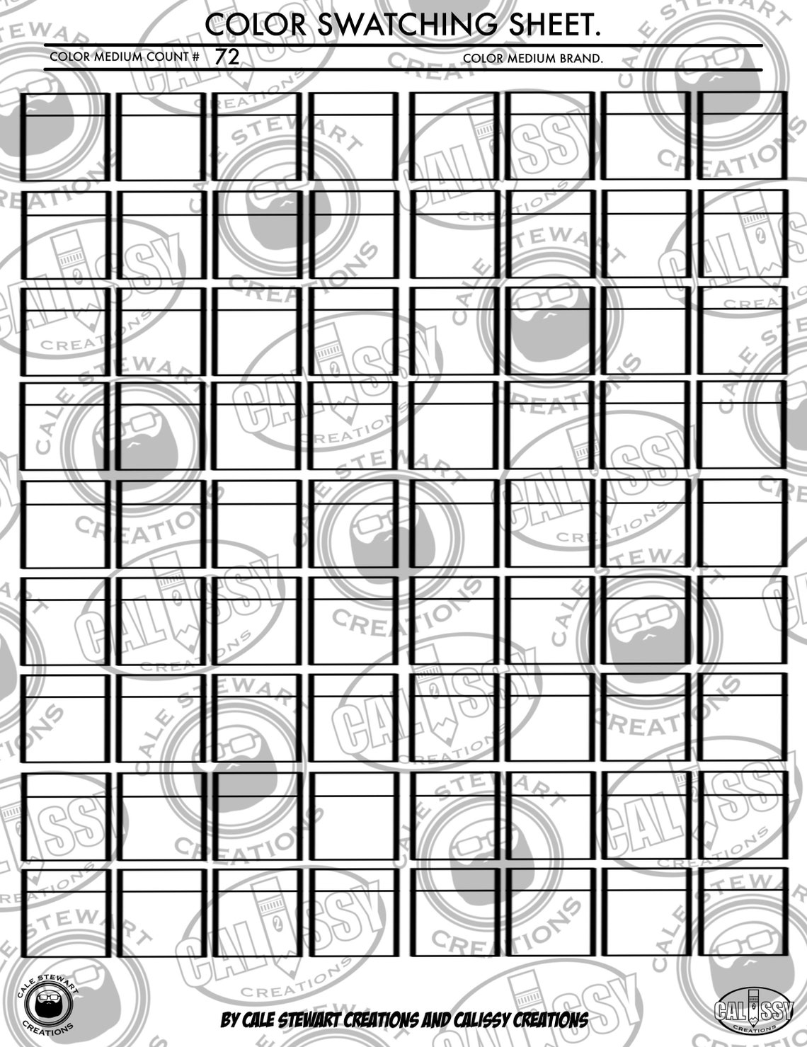 Printable Color Swatch Chart 72 Colors, Blank, Swatch Chart for Artists ...