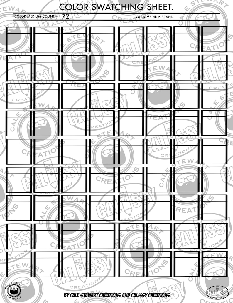 Printable Color Swatch Chart 72 Colors, Blank, Swatch Chart for Artists ...