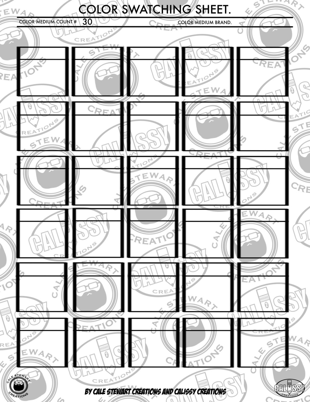 Printable Color Swatch Chart 30 Colors, Blank, Swatch Chart for Artists ...