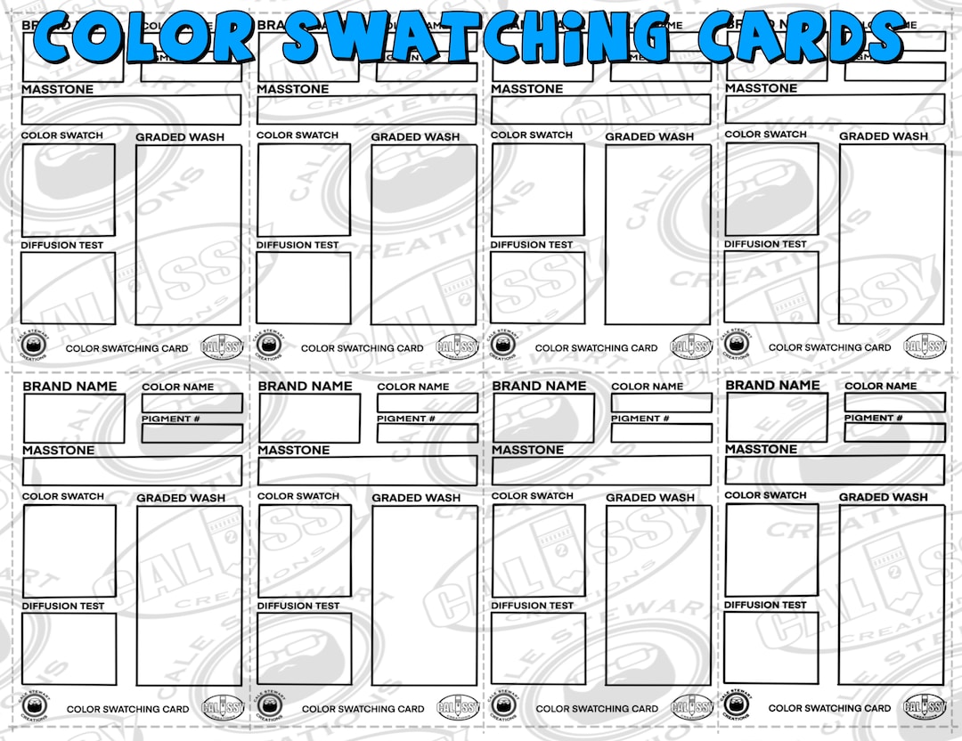 Printable Color Swatch Cards - Blank, Swatch Chart for Artists ...