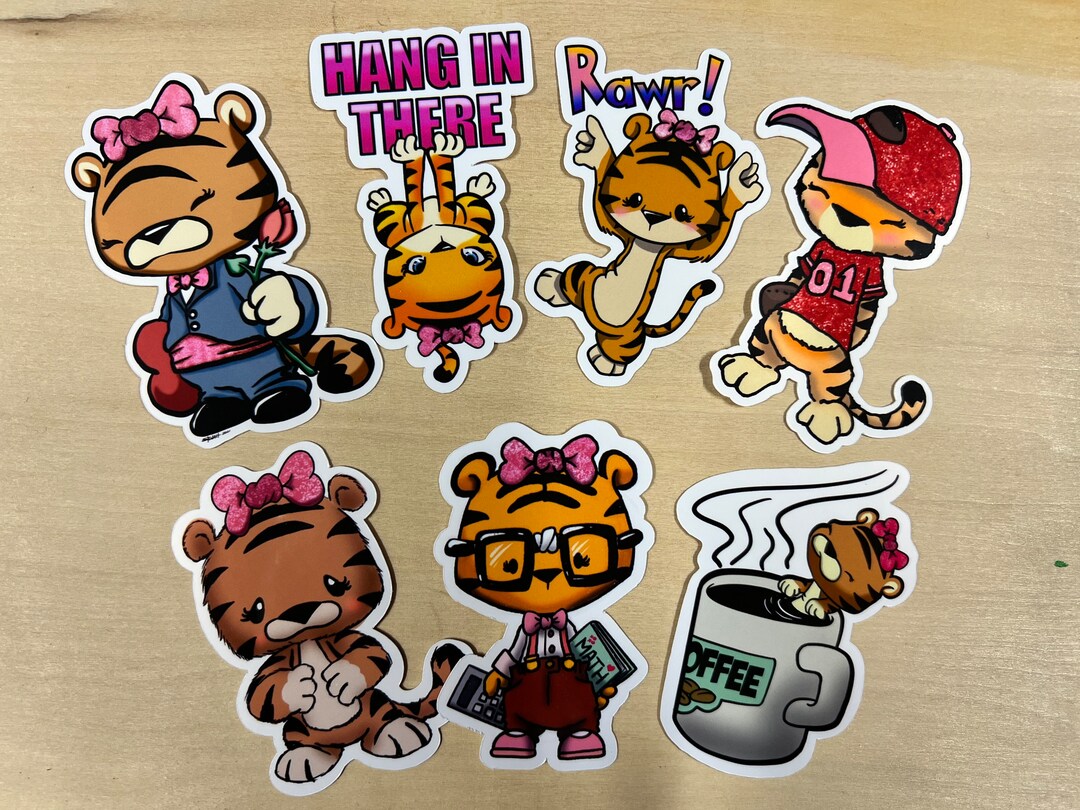 Cute Girl Tiger Sticker Pack – Waterproof Vinyl Stickers - Etsy