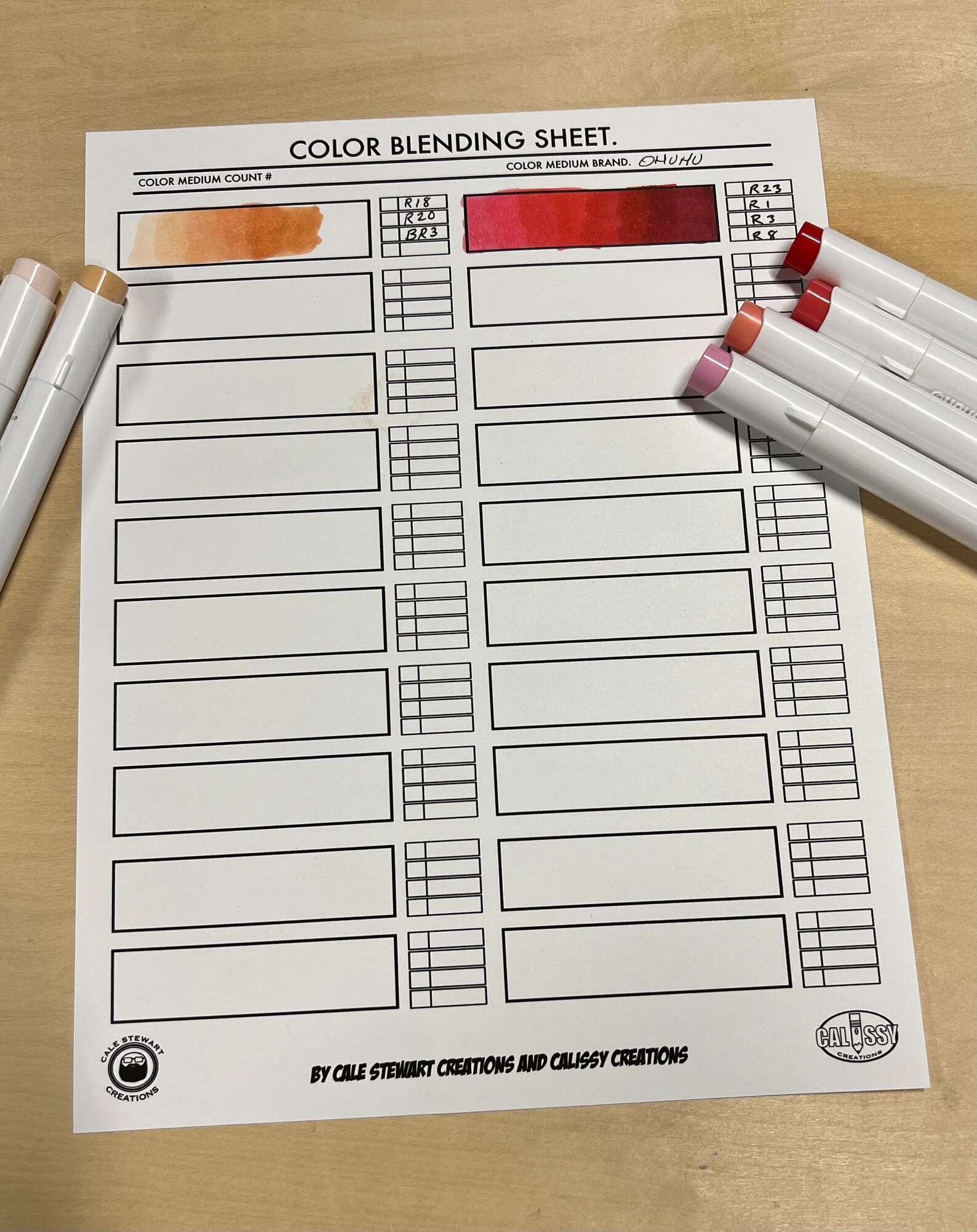 Printable Color Blend Chart 20 Colors, Blank, Swatch Chart for Artists ...