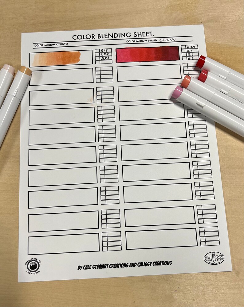 Printable Color Blend Chart- 20 Colors, Blank, Swatch Chart for Artists ...