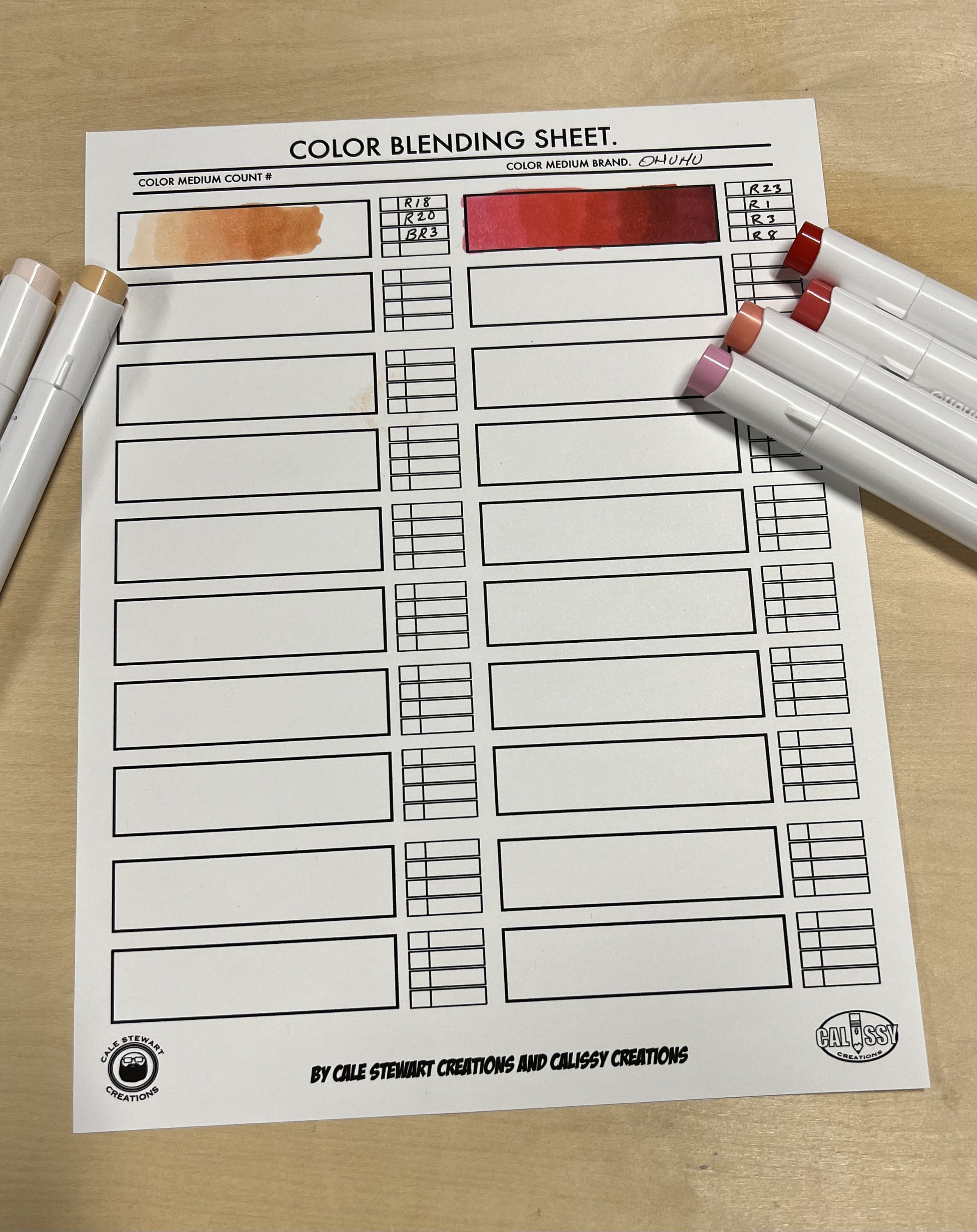 Printable Color Blend Chart- 20 Colors, Blank, Swatch Chart for Artists ...