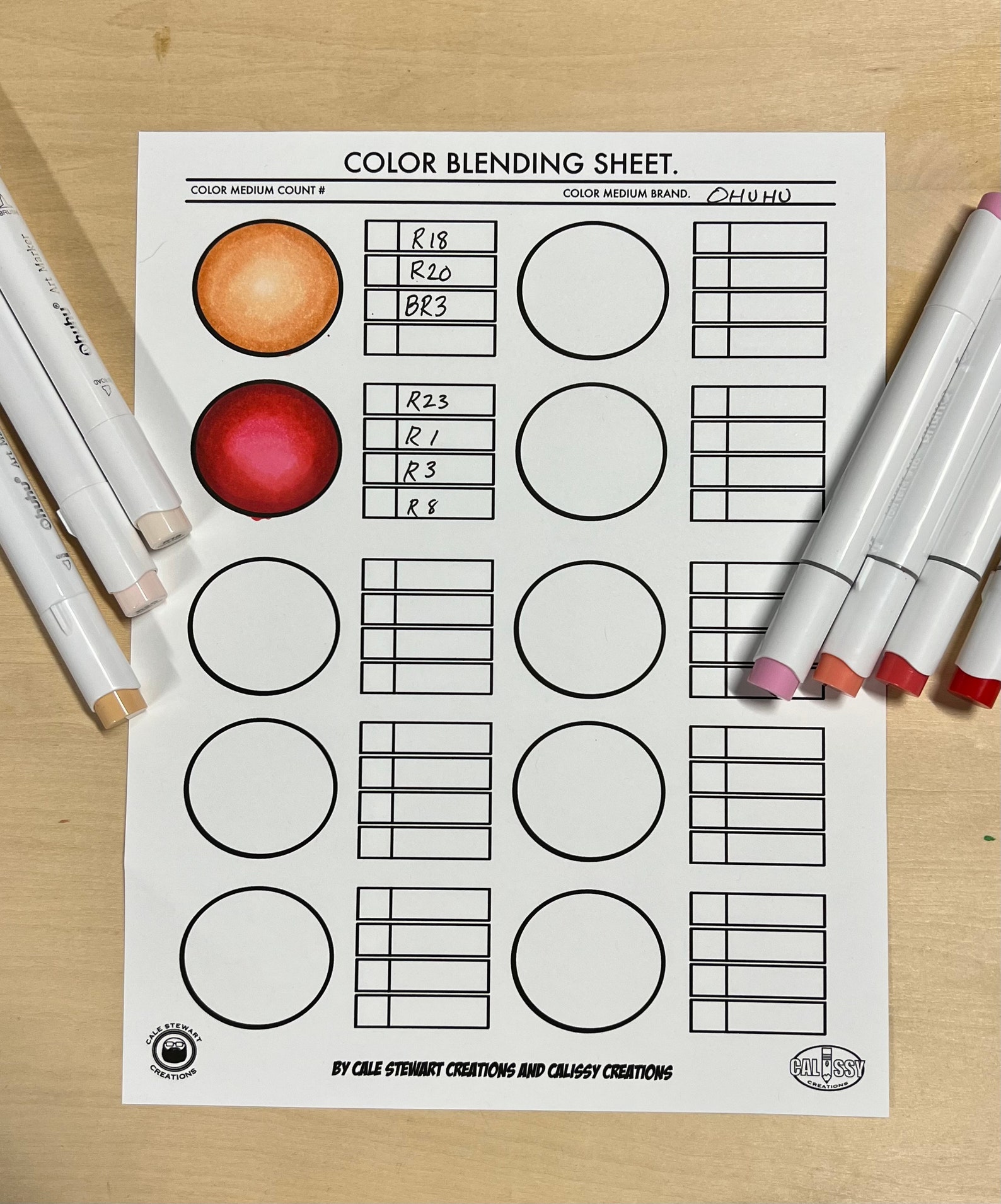 Printable Color Blend Chart (circle)- 10 Colors, Blank, Swatch Chart ...