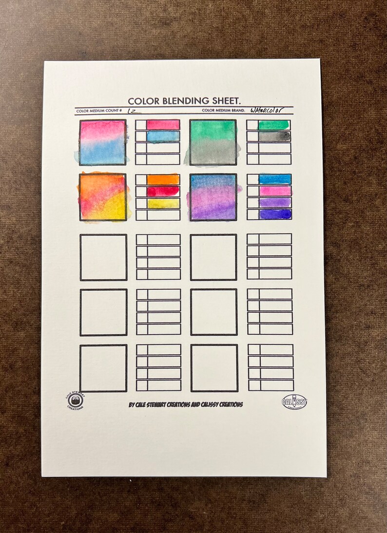 Printable Color Blend Chart: 10 Color Swatch Template (PNG & PDF) - Etsy