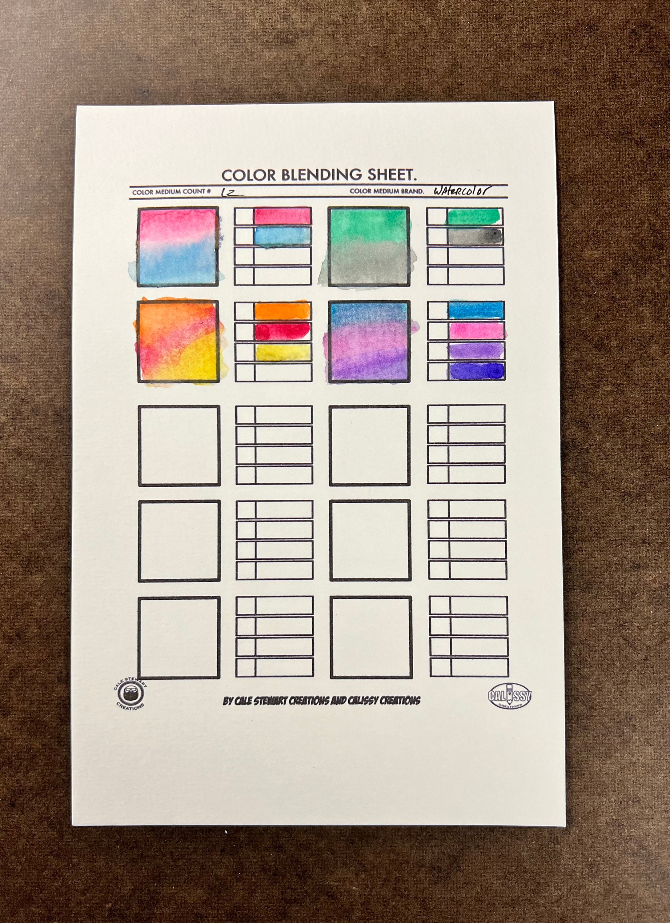 Printable Color Blend Chart (square) - 10 Colors, Blank, Swatch Chart ...