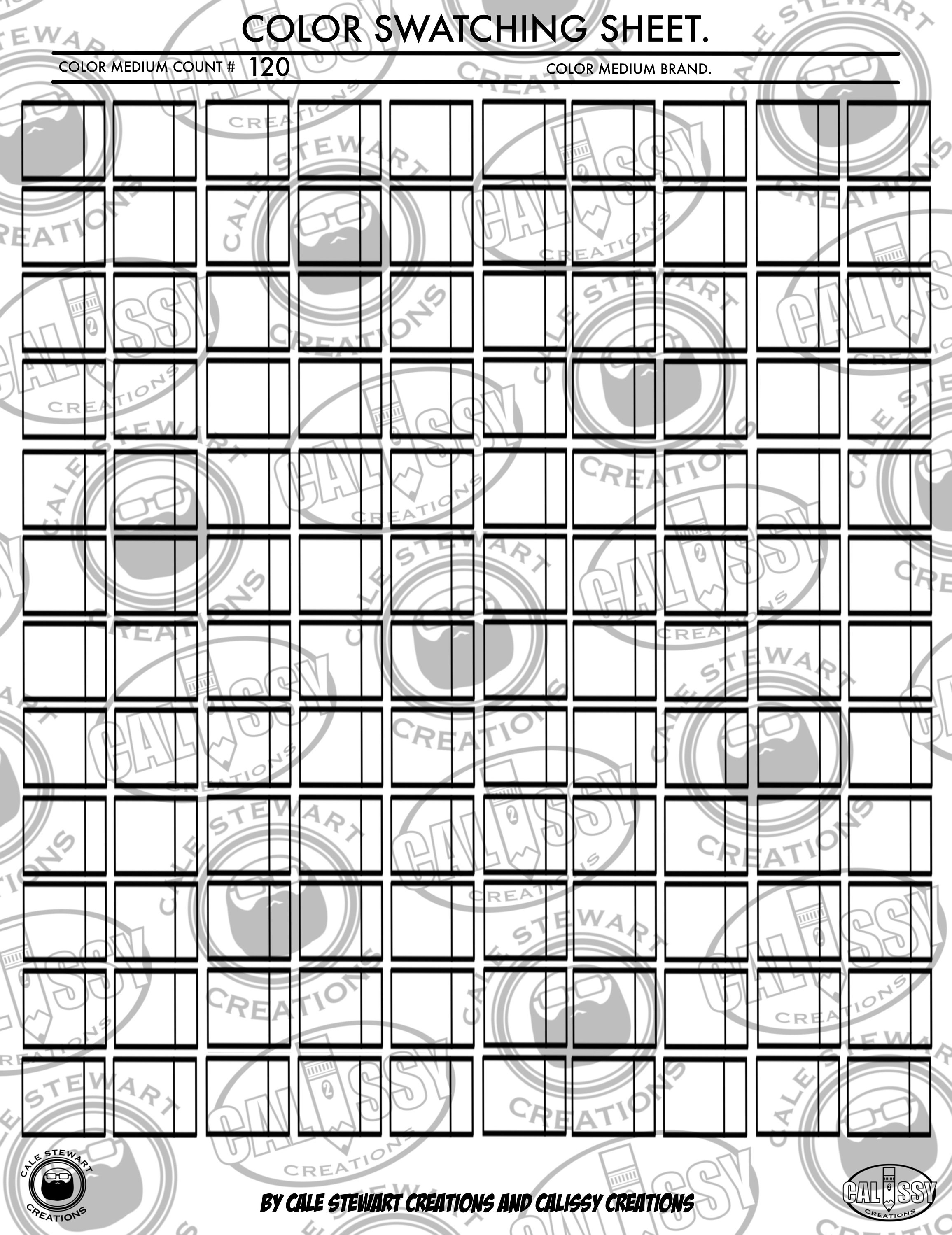 Printable Color Swatch Chart- 120 Colors, Blank, Swatch Chart for ...