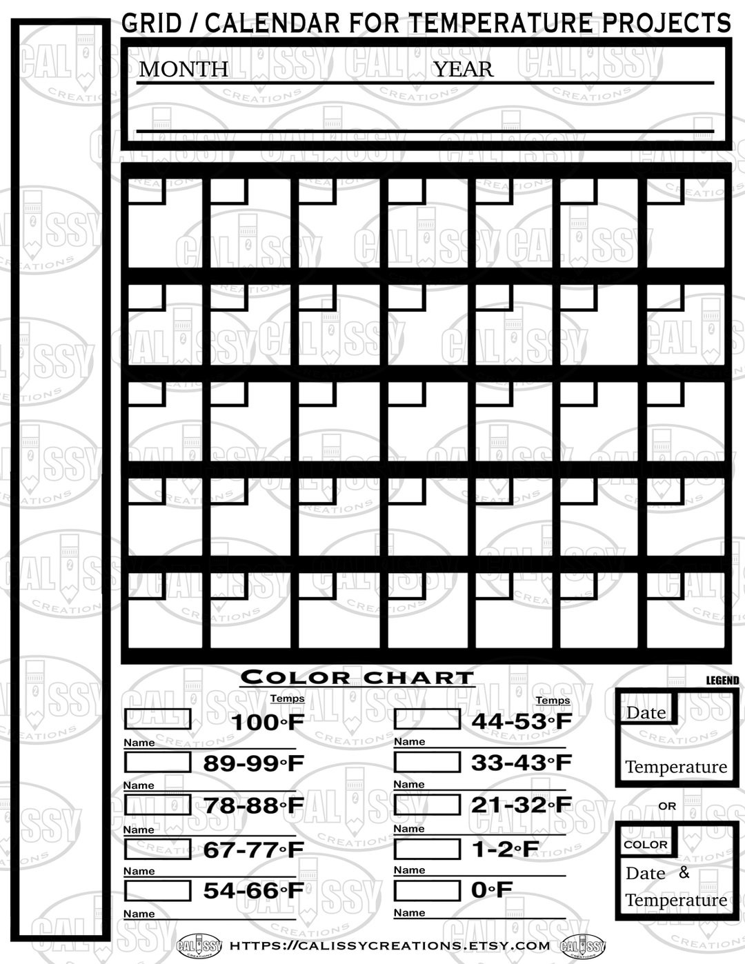 Printable Digital Temperature Chart, Template, Color Project Printable ...