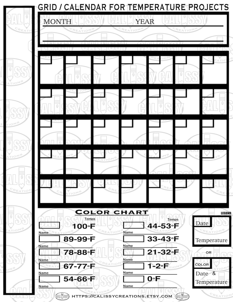 Printable Digital Temperature Chart, Template, Color Project Printable ...