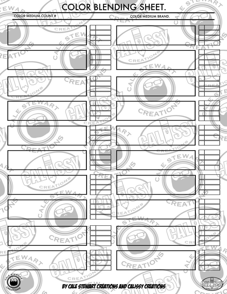 Printable Color Blend Chart- 20 Colors, Blank, Swatch Chart for Artists ...