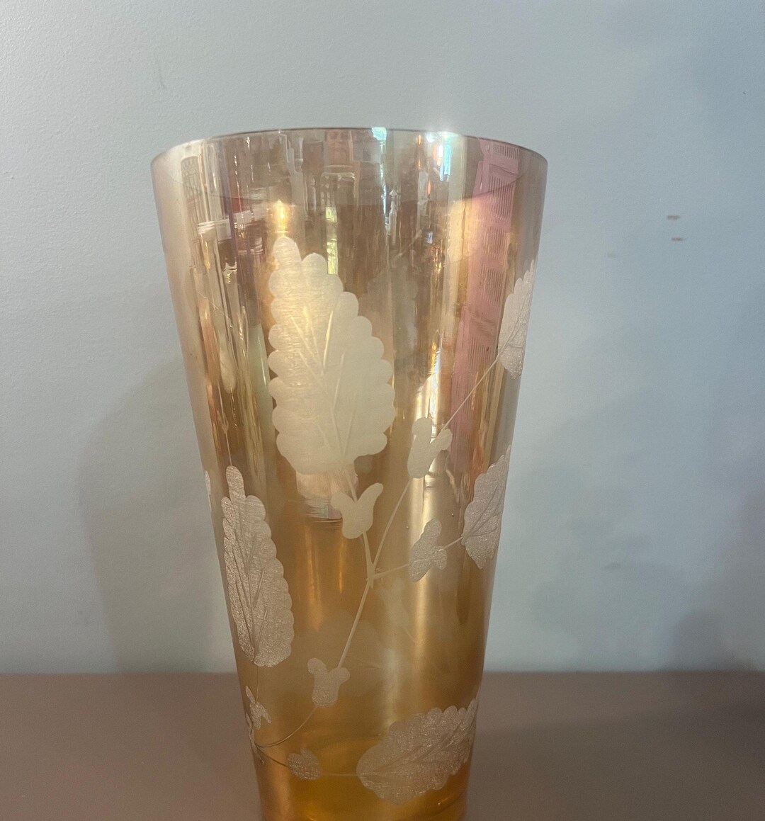 Indaba Large Iridescent Marigold Etched Glass Vase - Etsy