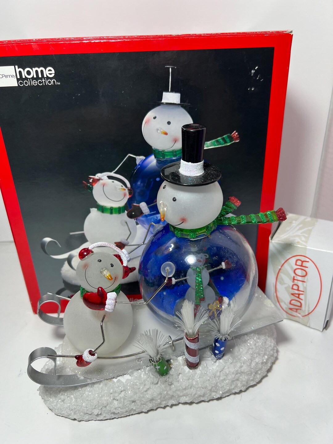 JC Penny Home Collection Lighted Fibroptic Acrylic Snowman Sledding ...