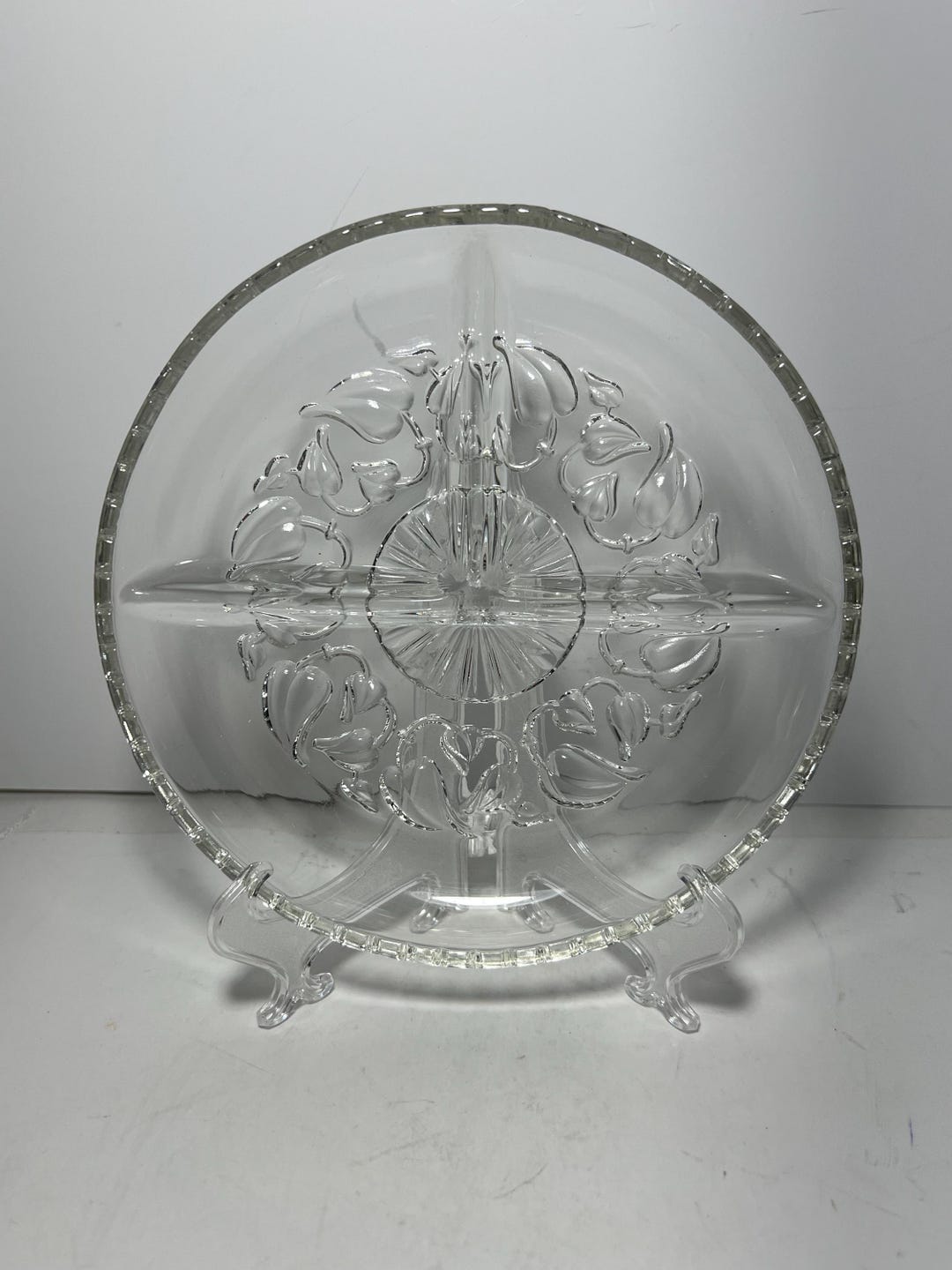 Mid Century Ivy Clear Glass Divided Three-section Relish Dish Unbranded ...