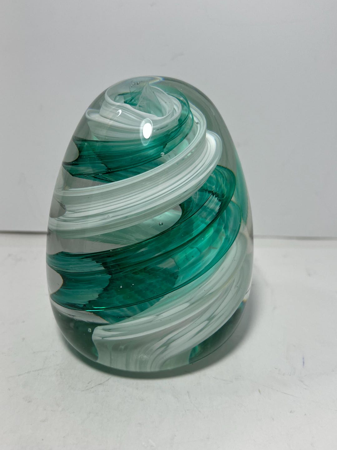 Green and White Swirl Egg-shaped Art Glass Paperweight Unbranded - Etsy