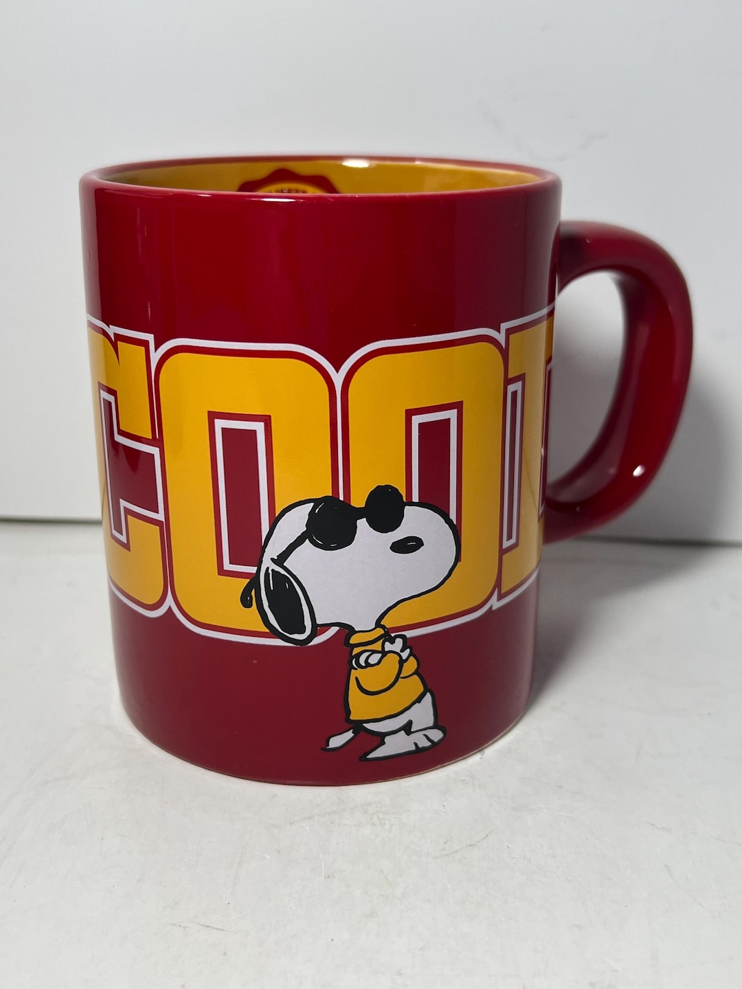 Peanuts Snoopy Joe Cool Bioworld Ceramic Coffee Tea Mug Red With Yellow ...