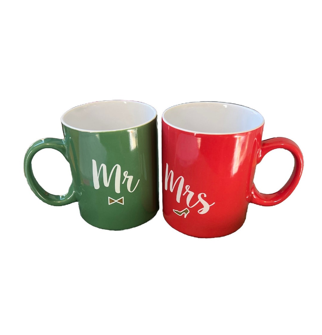 Jingles & Joy Mr. and Mrs. Green and Red Coffee Tea Mugs - Etsy