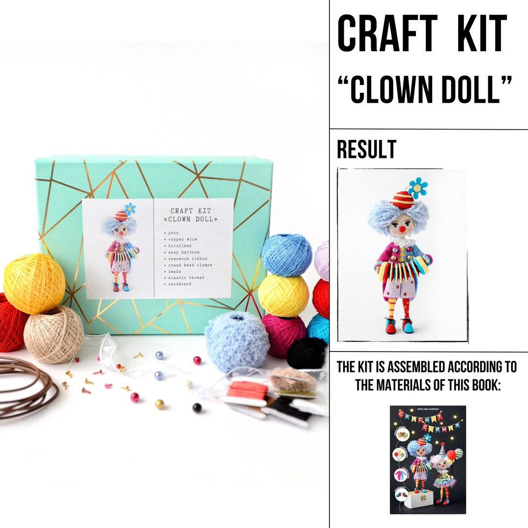Craft Kit for Crocheting Wireframe Doll in Clown Costume, DIY Kit ...