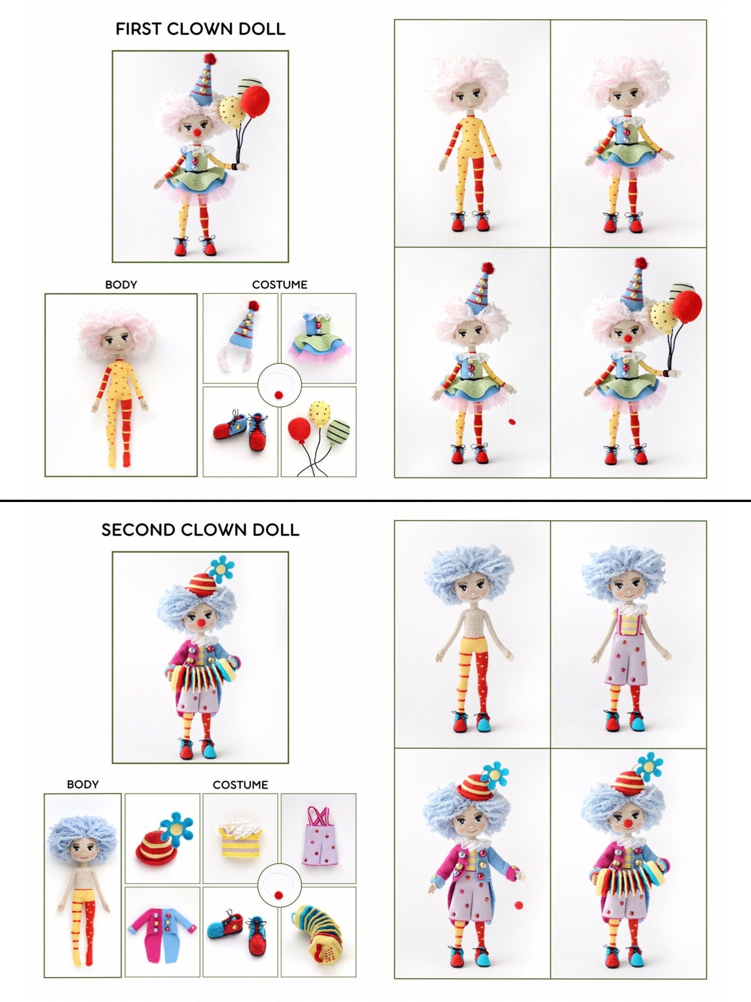 The Book crochet Clowns, Crochet Realistic Body, Embroider Face, Attach ...