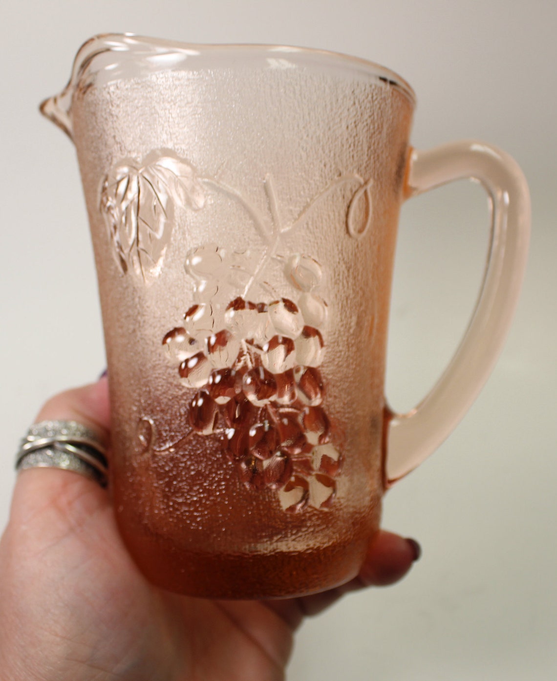 Vintage Pink Glass Creamer Small Pitcher Frosted With Harvest ...