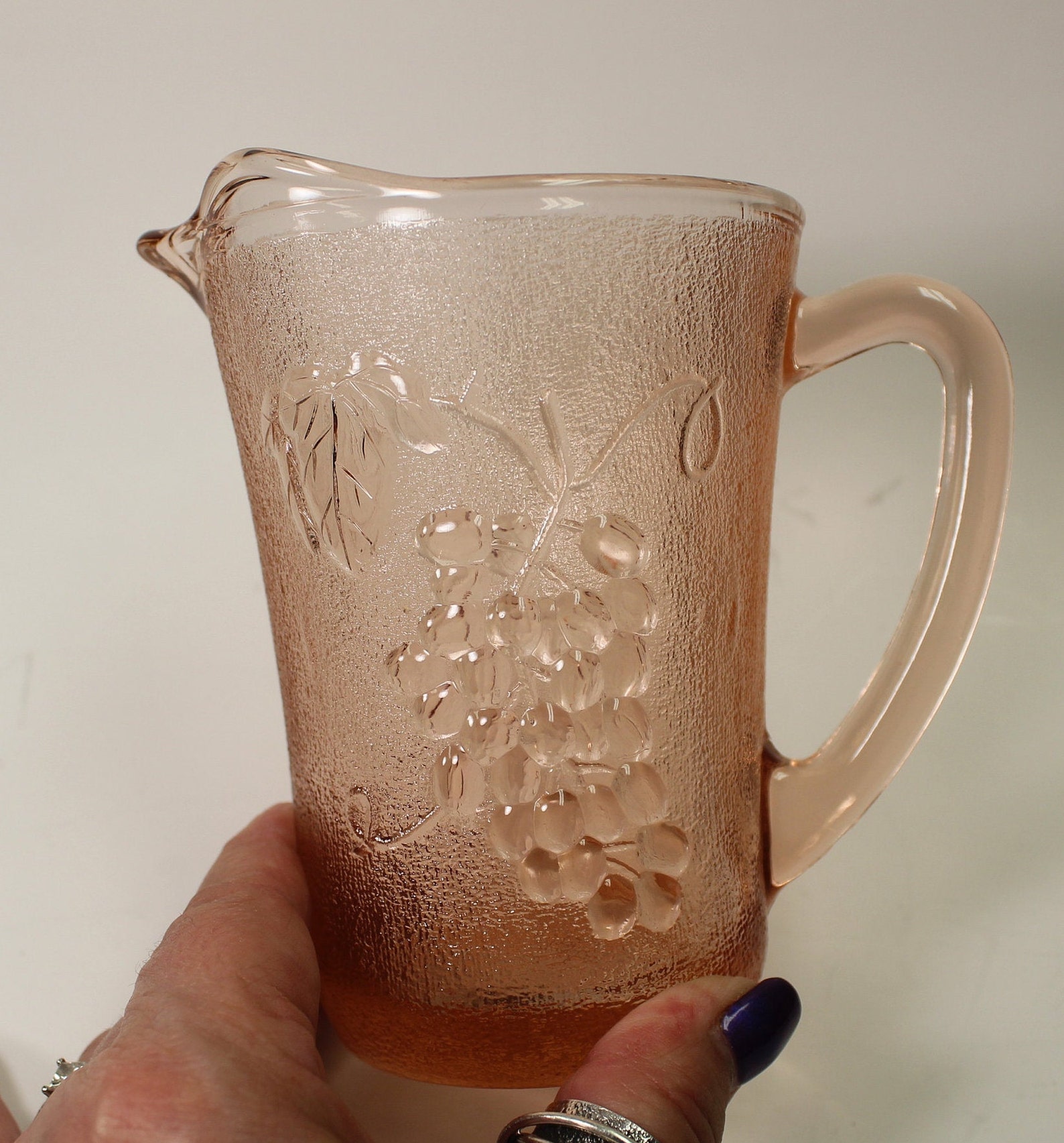 Vintage Pink Glass Creamer Small Pitcher Frosted With Harvest ...