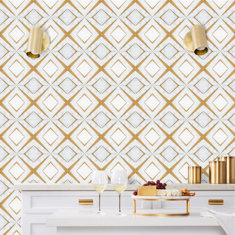 Carrara Marble Brass Diamond Tile - Etsy