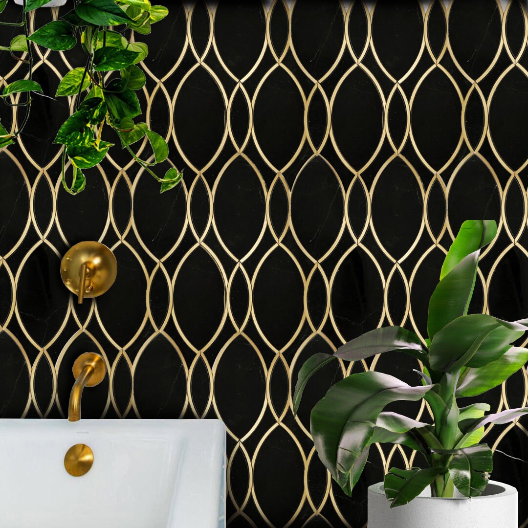 Marble Tile With Brass Inlay - Etsy