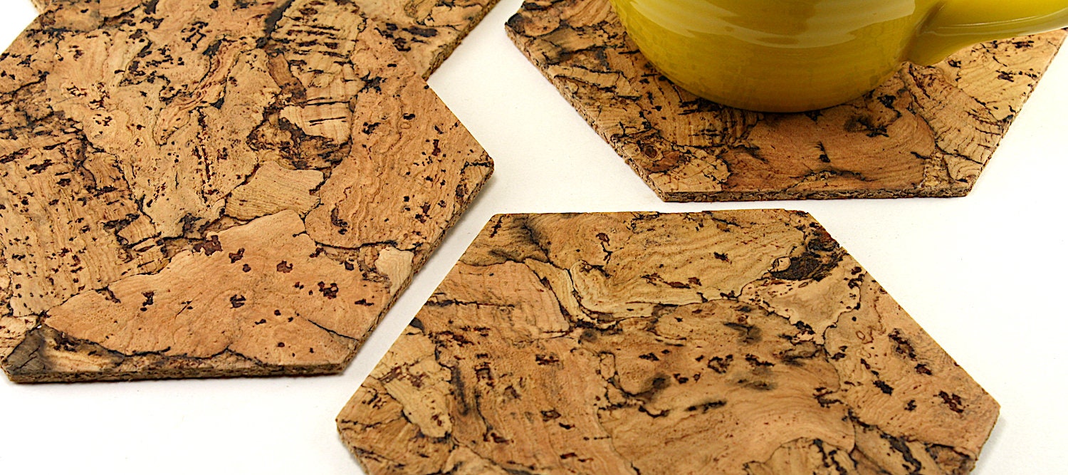 Large Hexagon Cork Drink Coaster Set, Modern Coasters for Drinks - Etsy