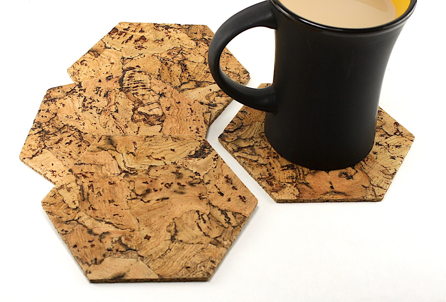 Large Hexagon Cork Drink Coaster Set, Modern Coasters for Drinks - Etsy