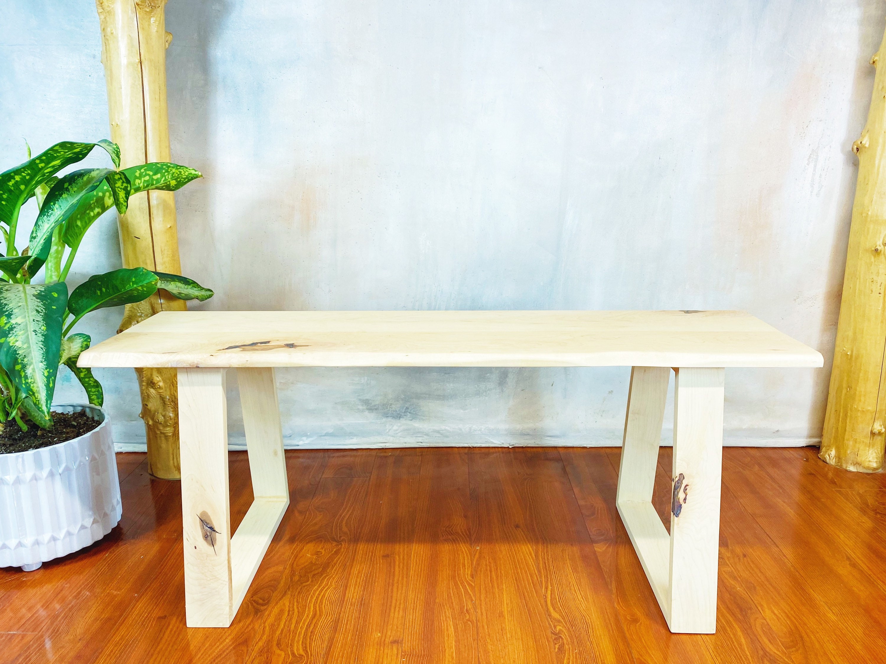 Modern Live Edge Solid Maple Wood Bench for Entryways or Dining Tables ...